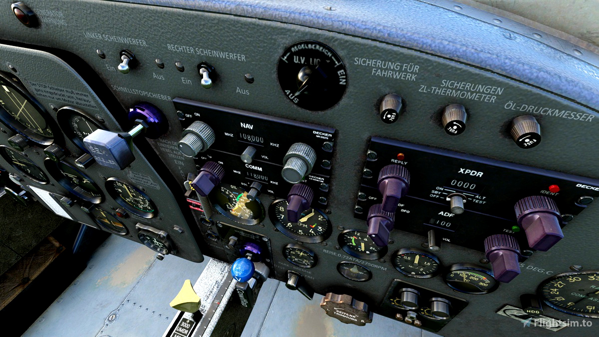 Piaggio P.149 German cockpit labeling för Microsoft Flight Simulator | MSFS