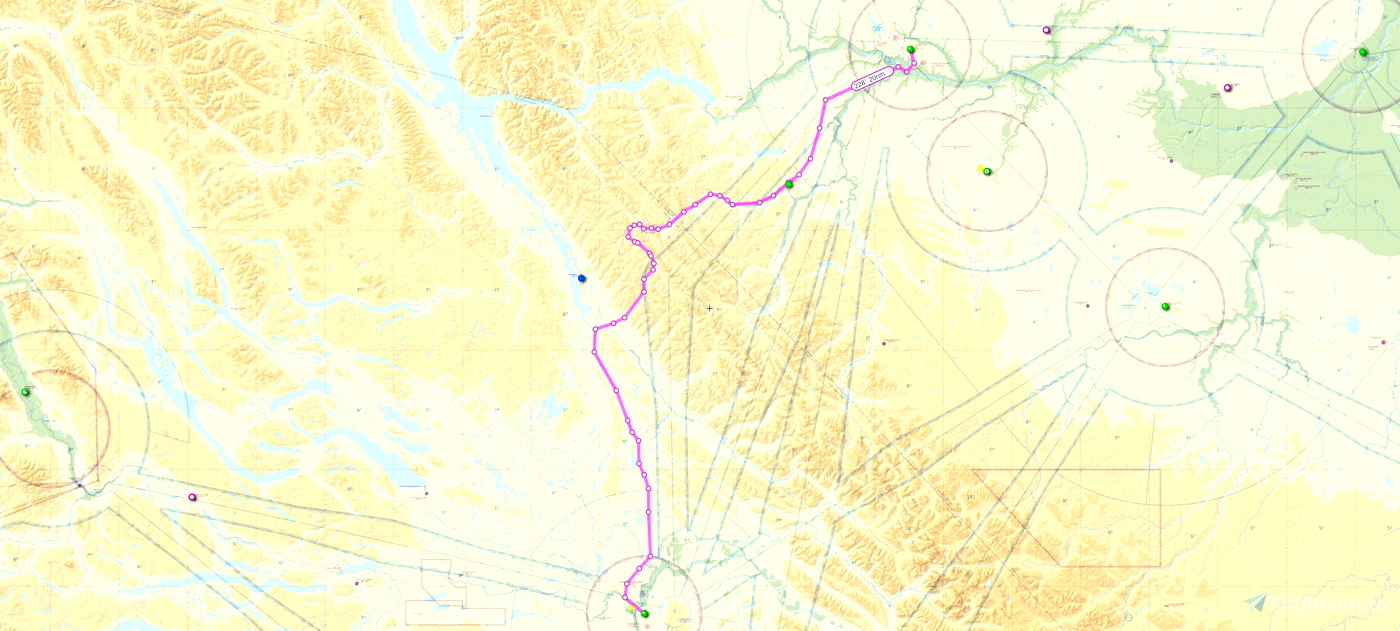 Fort St. John BC to Prince George VFR flight plan route for Microsoft ...