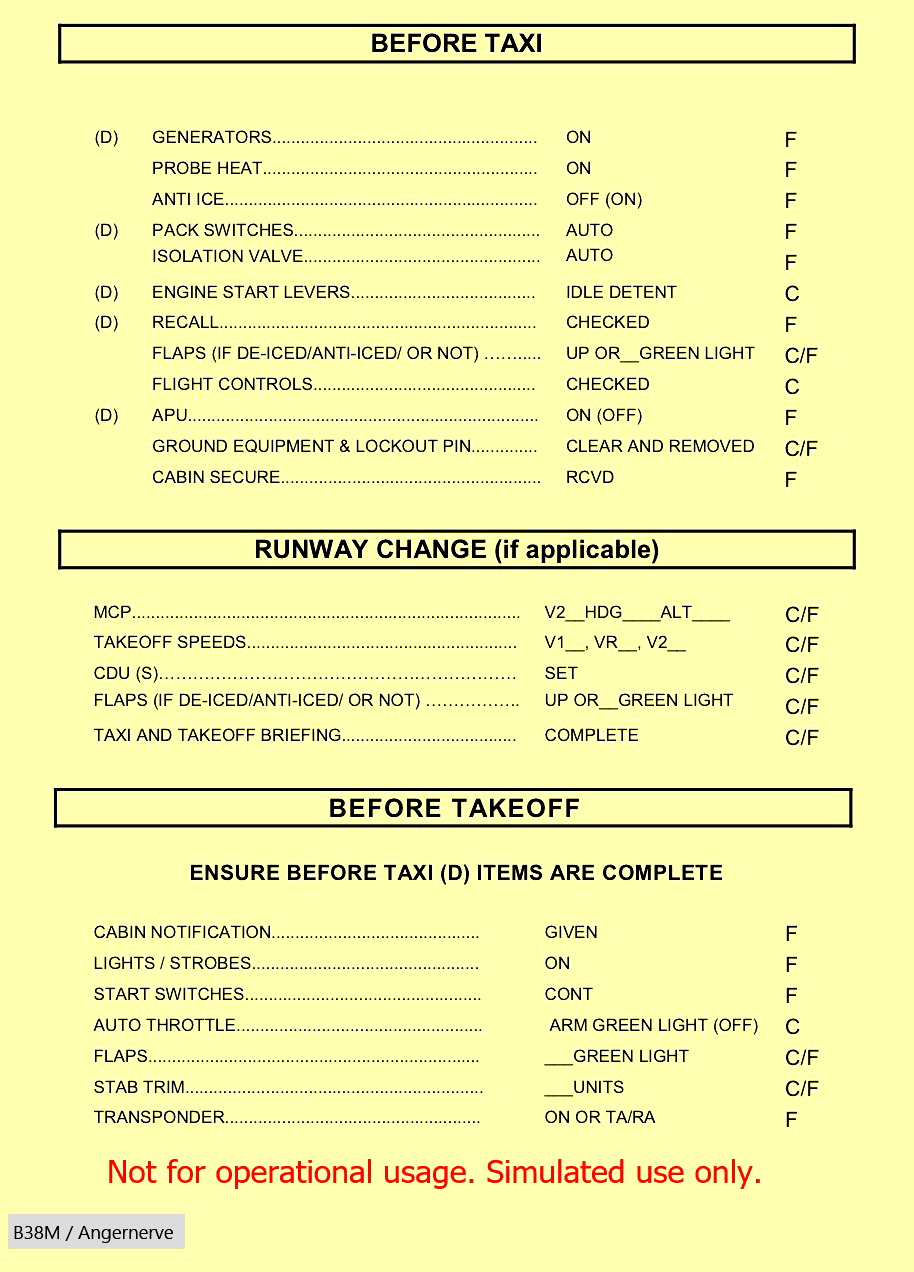 Boeing 737-8 MAX Checklists (Preflight, Start, Shutdown) for Microsoft ...