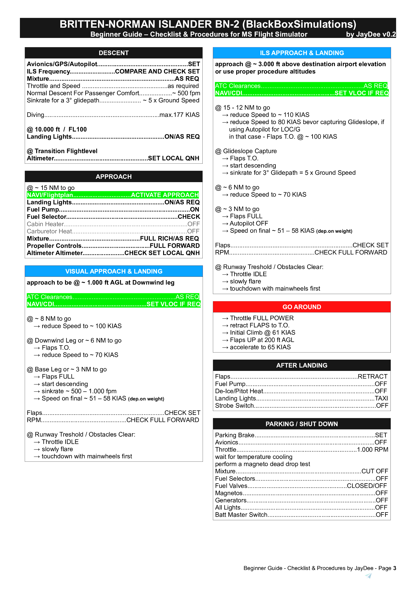 BN 2 Islander - JDs Comprehensive Checklist & Procedures for Microsoft ...
