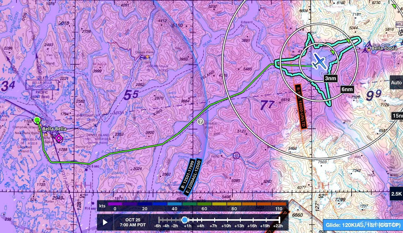 VFR GPS Flightplan route Bella Bella Campbell Island to Bella Coola ...