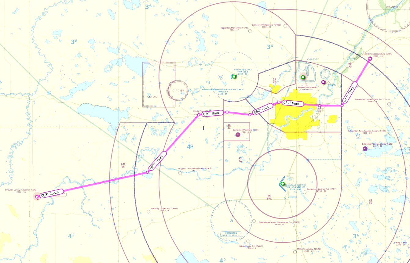 VFR GPS Flightplan Route Drayton Valley AB. to Josephburg AB. for ...