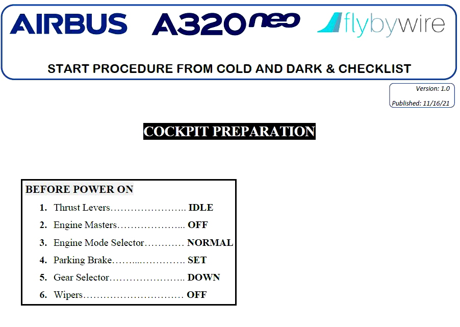 A320Neo - Start procedure from Cold and Dark mode & Checklist for ...