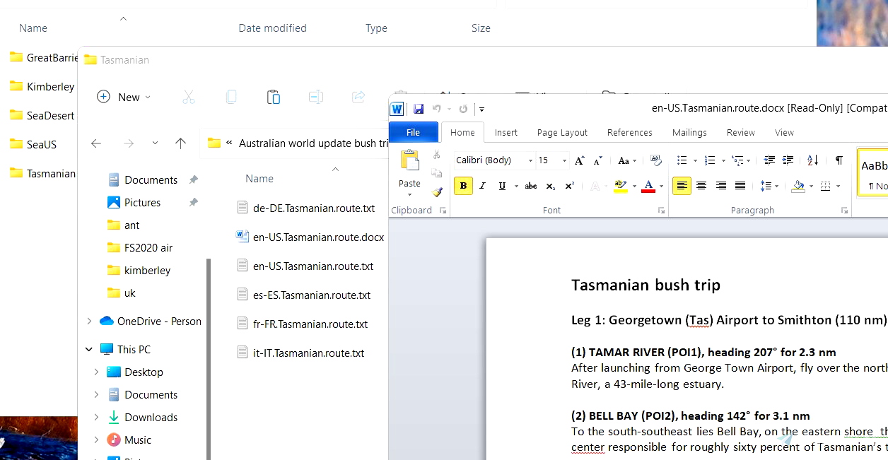 Nav log extracts for the official bush trips for Microsoft Flight ...