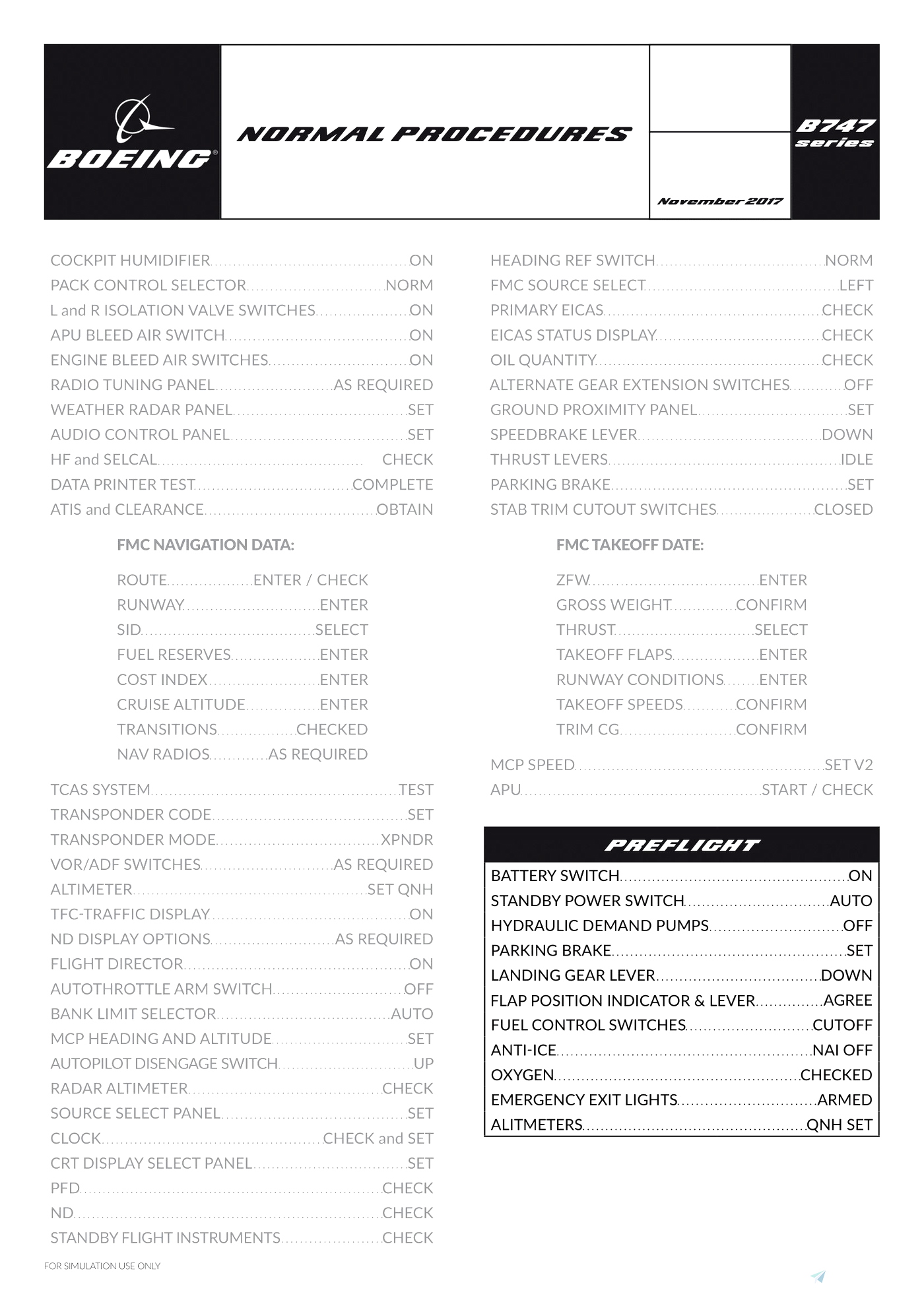 checklist boeing 747-8 for Microsoft Flight Simulator | MSFS