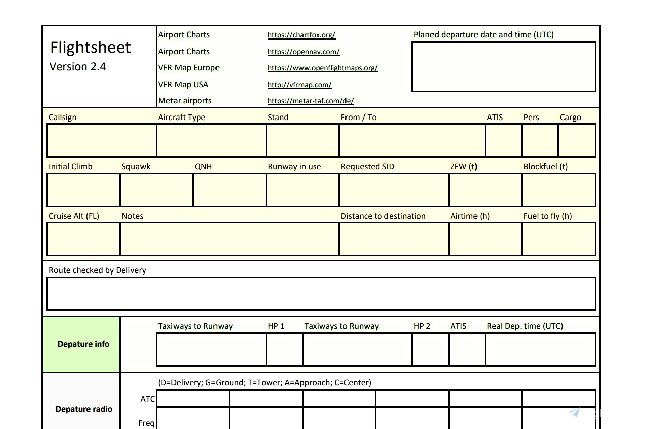 Flightsheet IVAO/VATSIM Worksheet Notepad pentru Microsoft Flight Simulator | MSFS