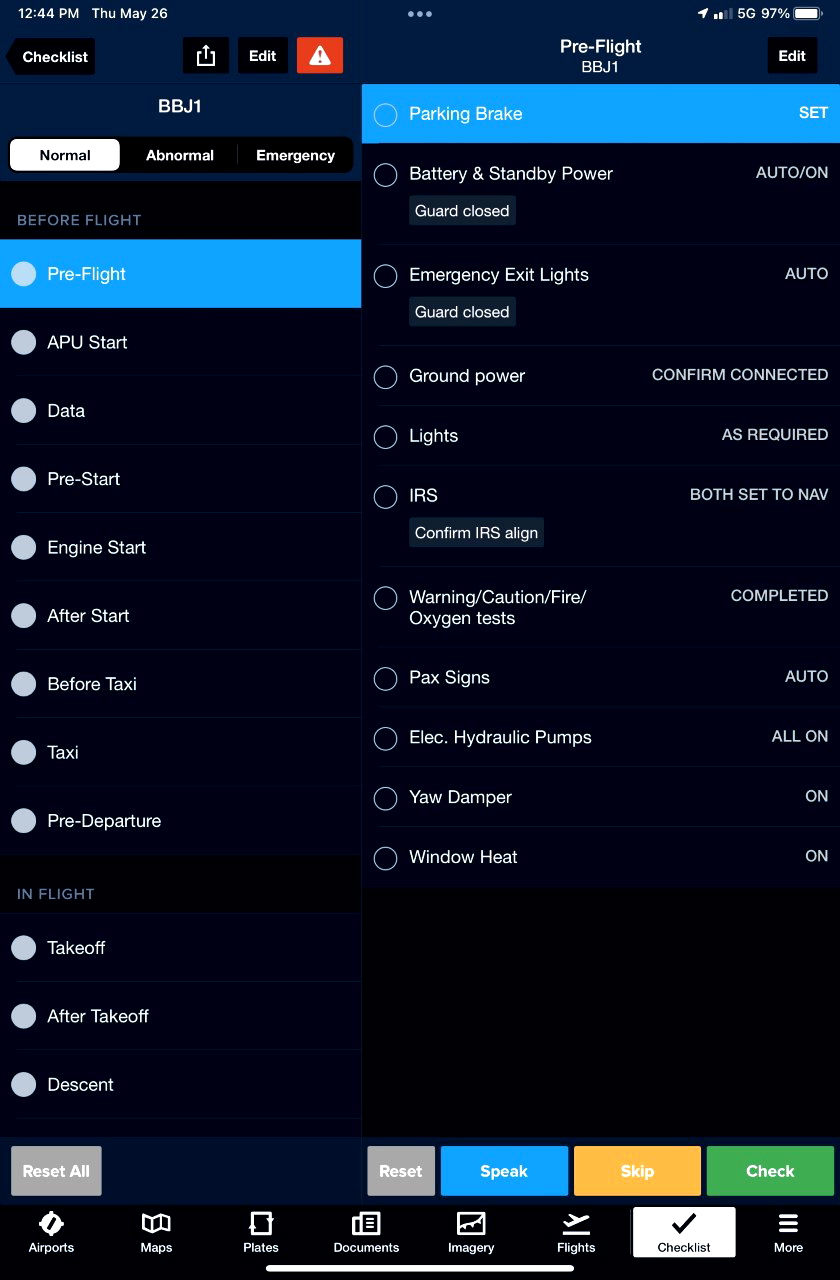 737-700 Checklist - Foreflight pour Microsoft Flight Simulator | MSFS