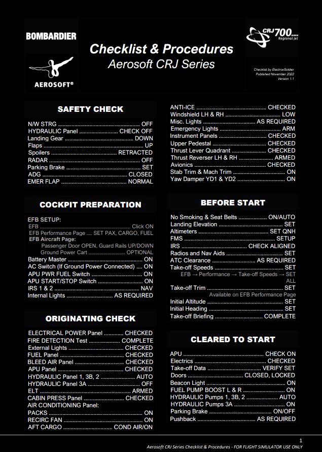 Aerosoft CRJ Series Checklist (550/700/900/1000) for Microsoft Flight ... Aerosoft CRJ Series Checklist (550/700/900/1000) for Microsoft Flight ...