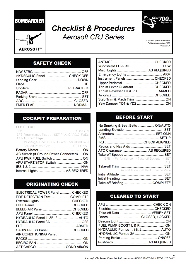 Aerosoft CRJ Series Checklist (550/700/900/1000) for Microsoft Flight ... Aerosoft CRJ Series Checklist (550/700/900/1000) for Microsoft Flight ...