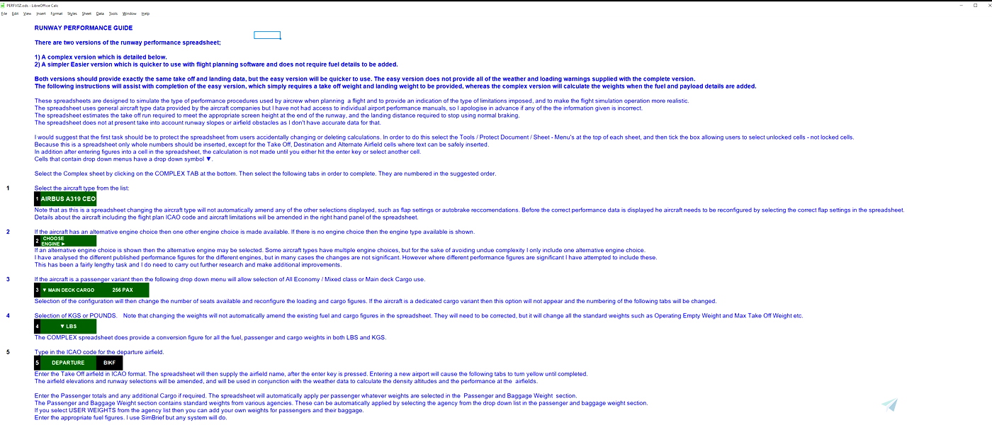 Aircraft Runway Performance Spreadsheet for Microsoft Flight Simulator ...