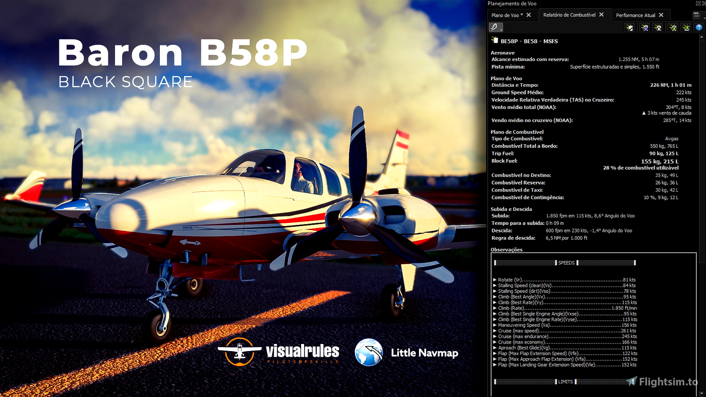 Baron Pressurized (BE58P) - Black Square - Little Navmap Airframe for ...