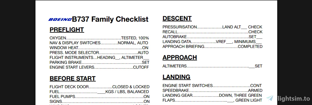 Checklists - PMDG Boeing 737-800 Add-Ons for Microsoft Flight Simulator ...