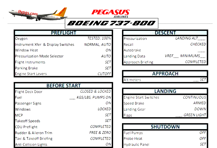 Boeing 737NG Checklist - with Pegasus Airlines logo over it för ...