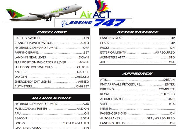 Boeing 747 Checklist - with AirACT logo over it for Microsoft Flight ...