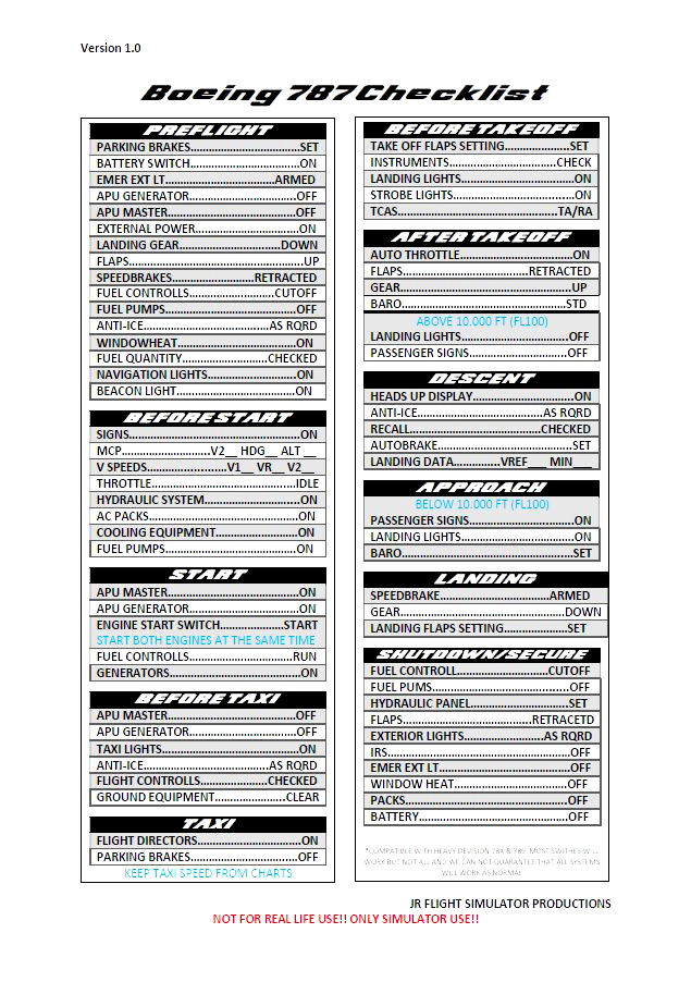 Boeing 787 Checklist for Microsoft Flight Simulator | MSFS Boeing 787 Checklist for Microsoft Flight Simulator | MSFS