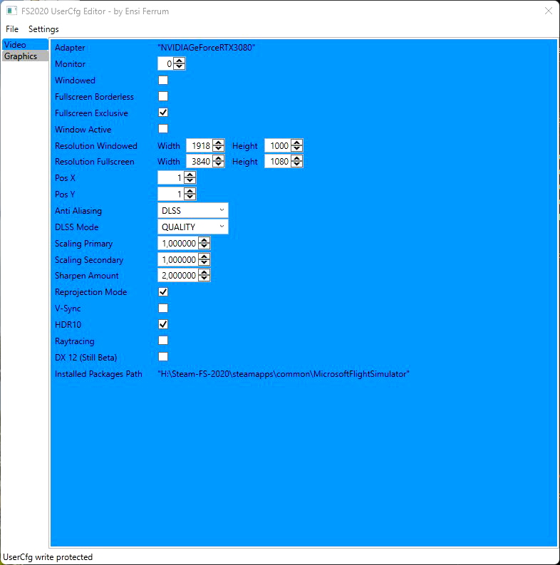 FS2020 - UserCfg Editor for Microsoft Flight Simulator | MSFS
