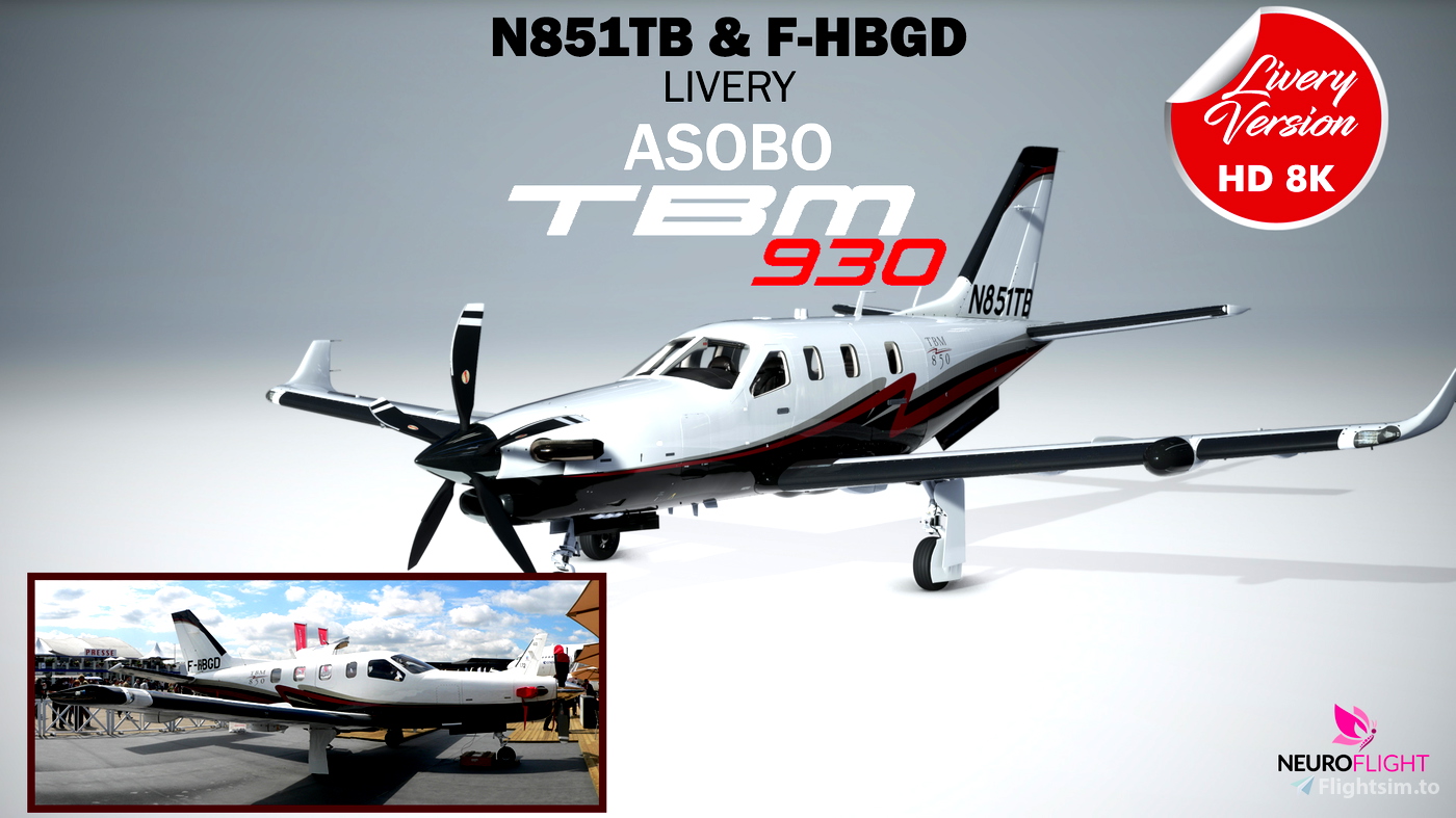 Livery of TBM 850 , registrations N851TB & F-HBGD for Microsoft Flight Simulator | MSFS
