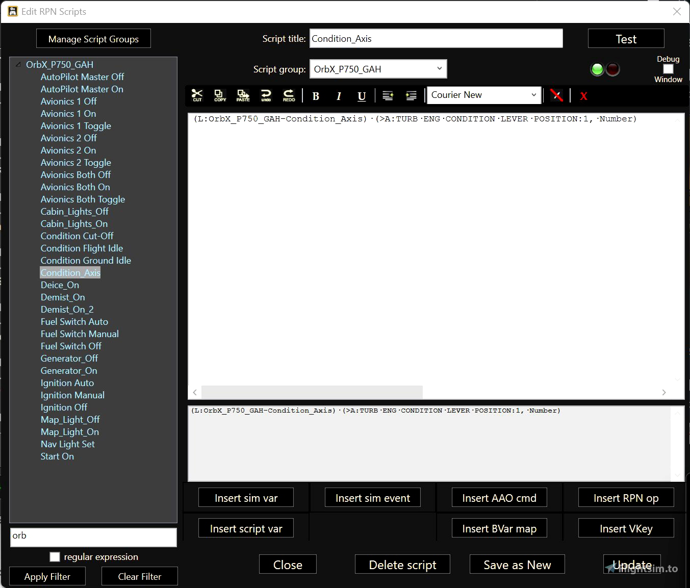 OrbX PAC P-750 Axis and Ohs (AAO) Scripts for Microsoft Flight Simulator | MSFS