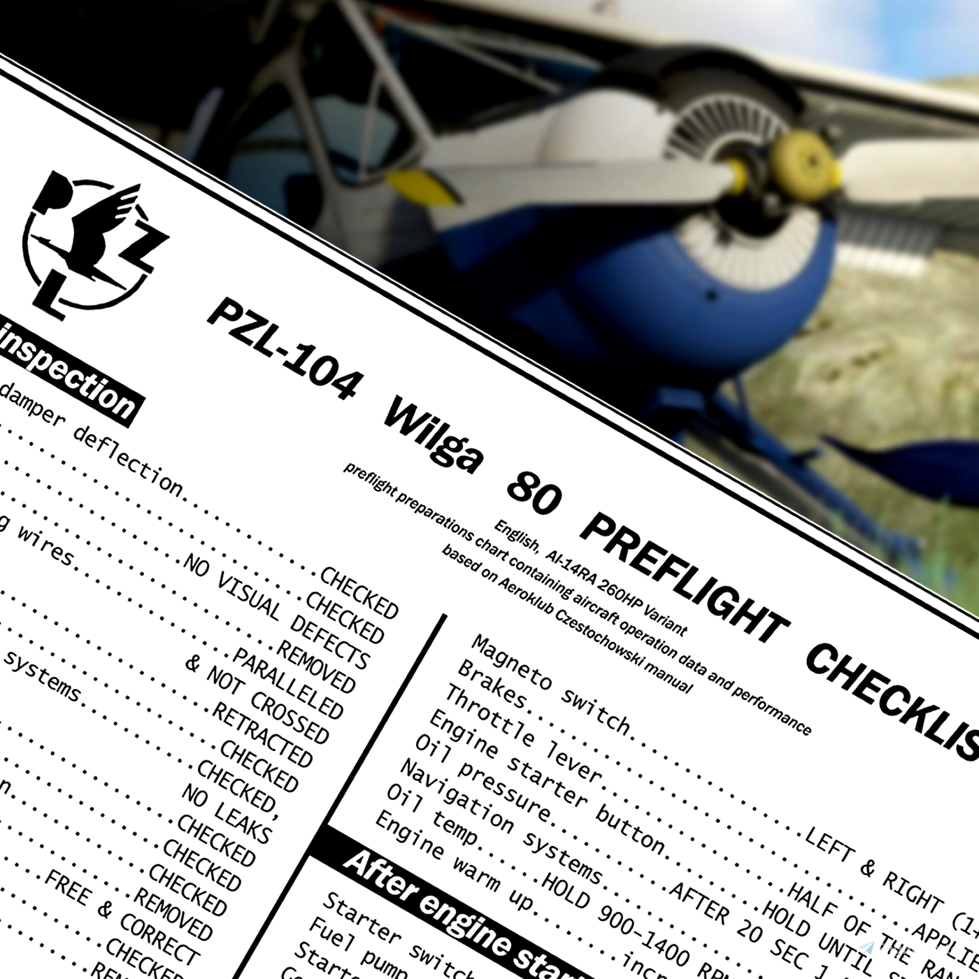 PZL 104 Wilga Preflight checklist for Microsoft Flight Simulator | MSFS