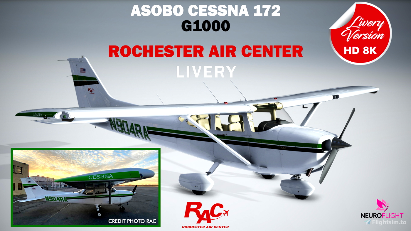 ROCHESTER AIR CENTER livery for Asobo Cessna 172 G1000 , registration ...