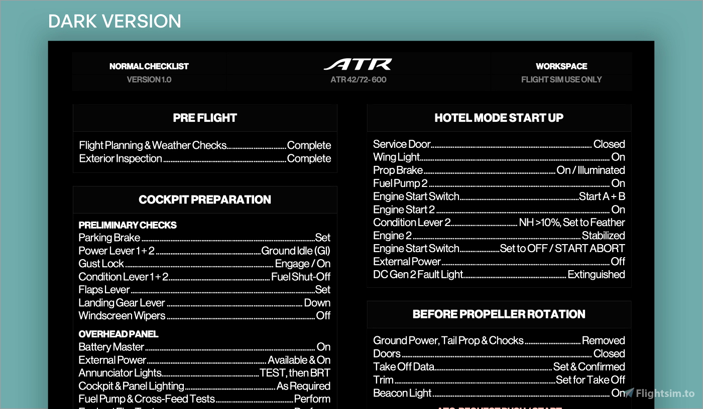 ATR 42/72-600 Checklist for Microsoft Flight Simulator | MSFS