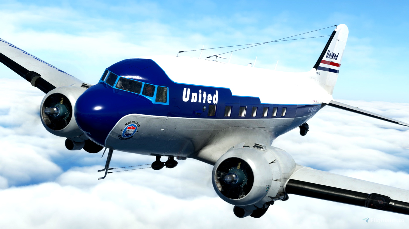 Douglas DC-3 United Airlines N814CL for Microsoft Flight Simulator | MSFS