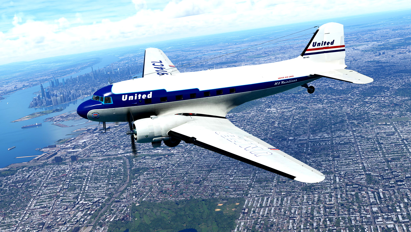 Douglas DC-3 United Airlines N814CL voor Microsoft Flight Simulator | MSFS