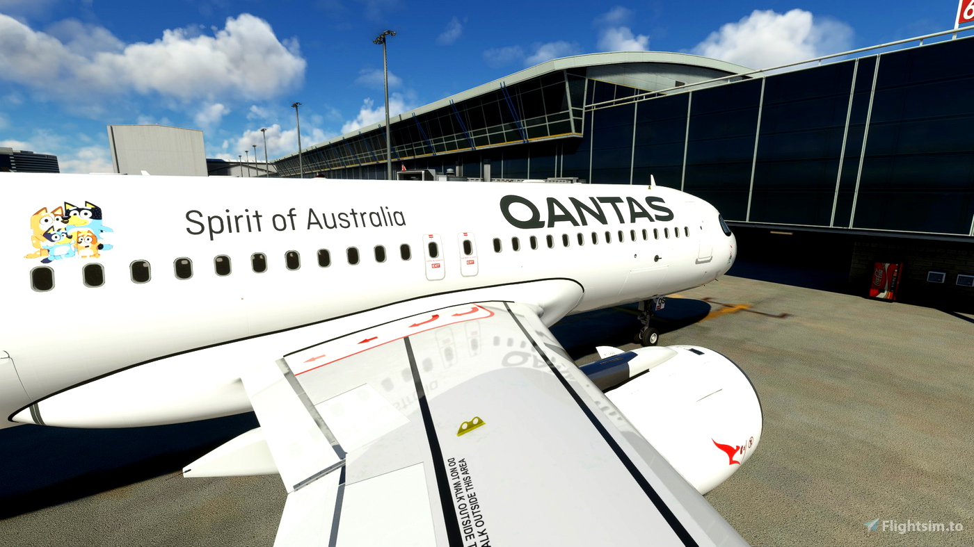 Qantas- "Bluey" livery a oldalon. Microsoft Flight Simulator | MSFS