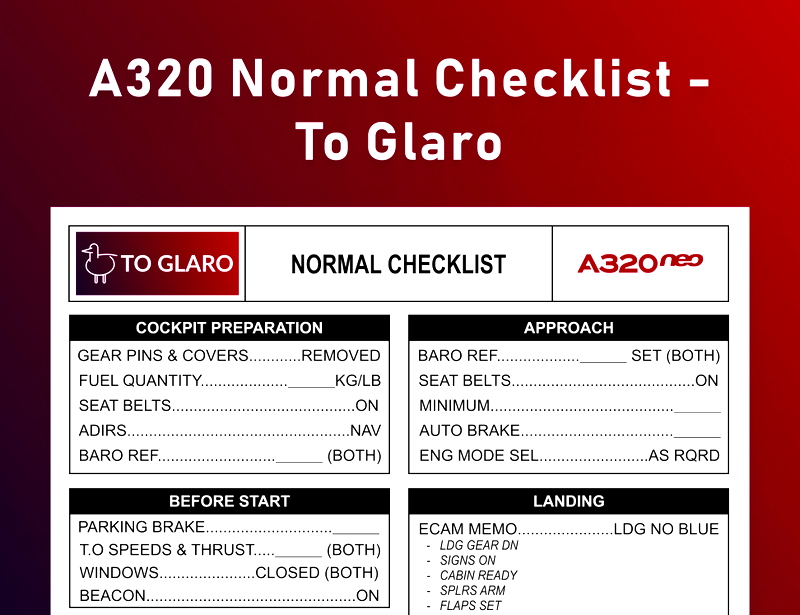 To Glaro Airbus A320 Normal Checklist - A32NX, Fenix SOP for Microsoft ...
