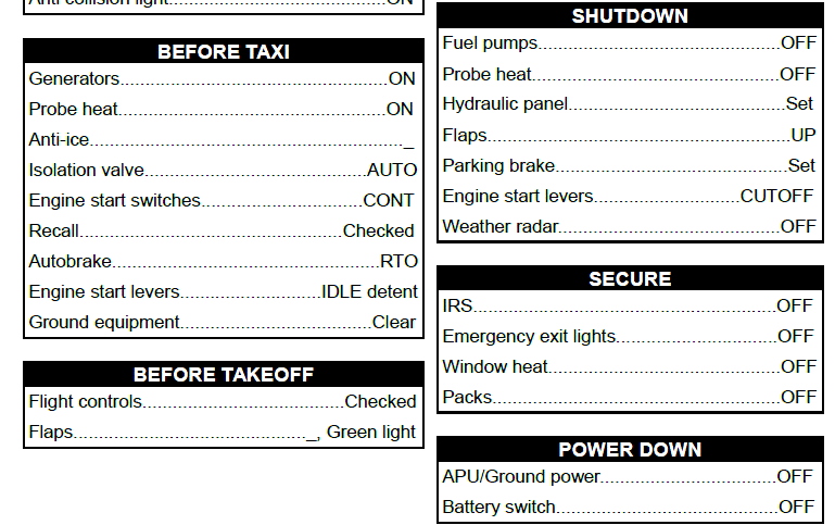 Boeing 737NG Normal checklist για το Microsoft Flight Simulator | MSFS