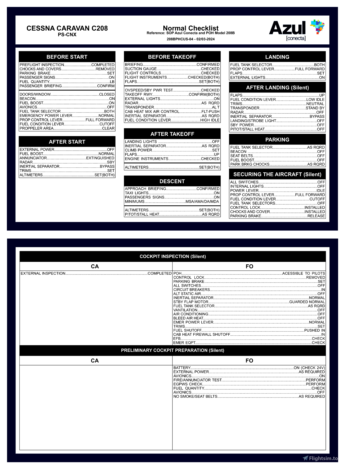 Checklists - Cessna Caravan 208B Azul Conecta 对于 Microsoft Flight ...