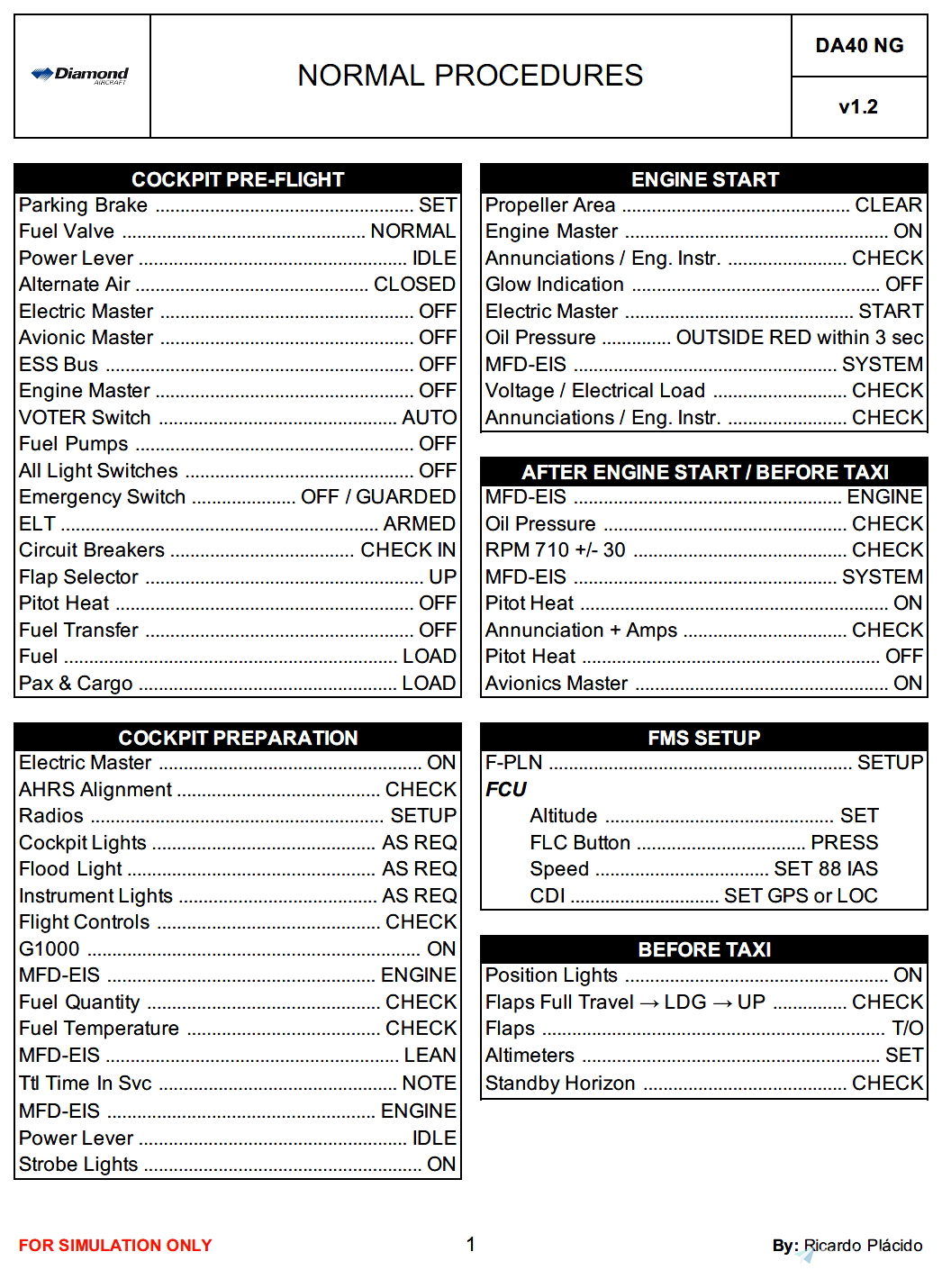 Diamond DA40 NG Normal Procedures for Microsoft Flight Simulator | MSFS