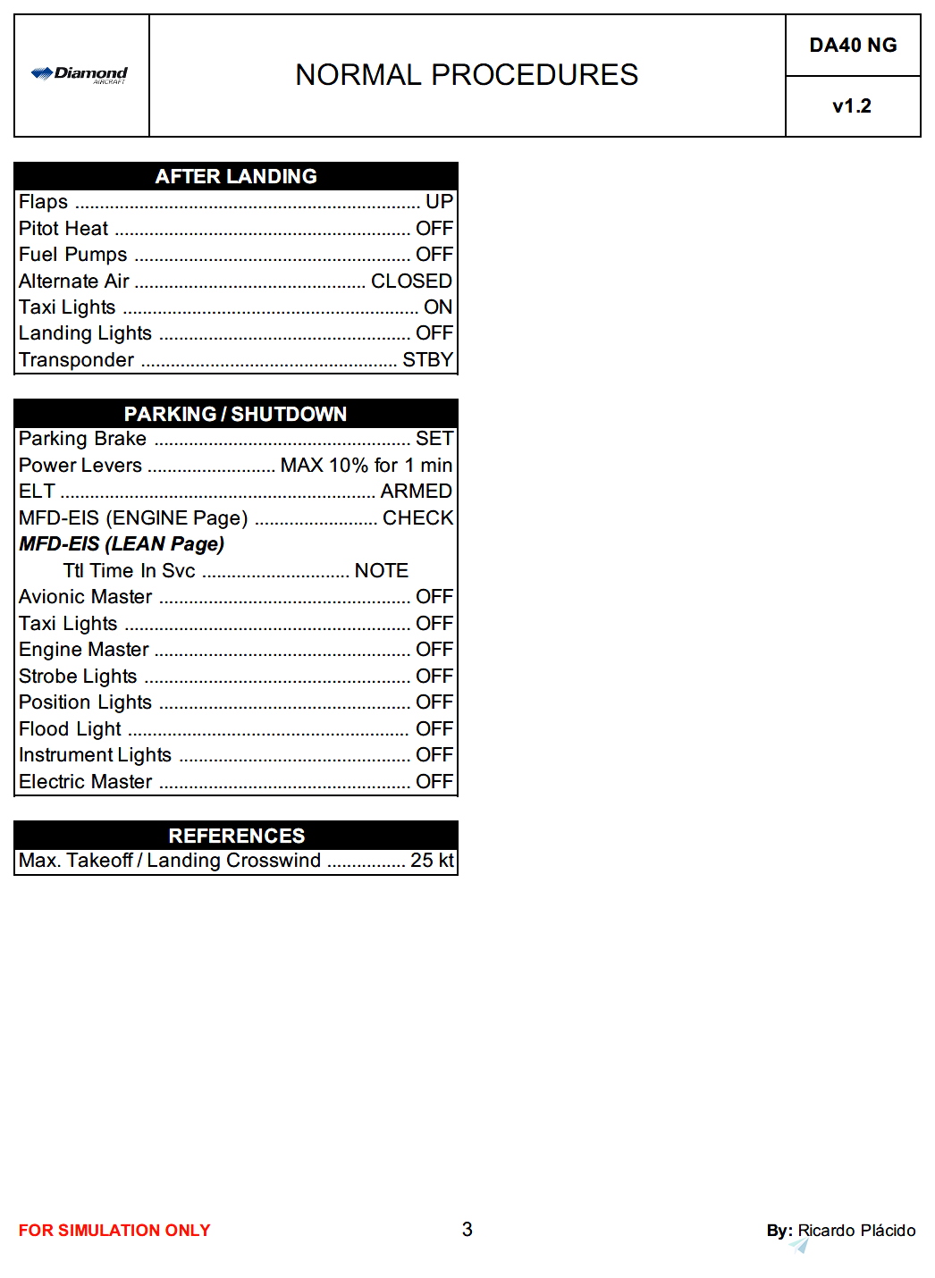 Diamond DA40 NG Normal Procedures for Microsoft Flight Simulator | MSFS