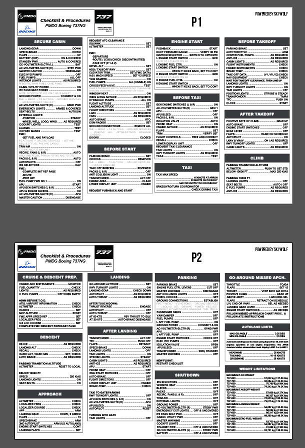 Horizontal PMDG 737NG Series Checklist for Microsoft Flight Simulator ...
