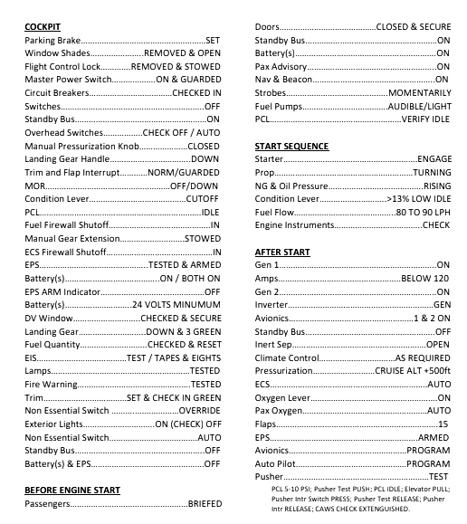 SWS PC12 Normal Operations Checklist a oldalon. Microsoft Flight ...